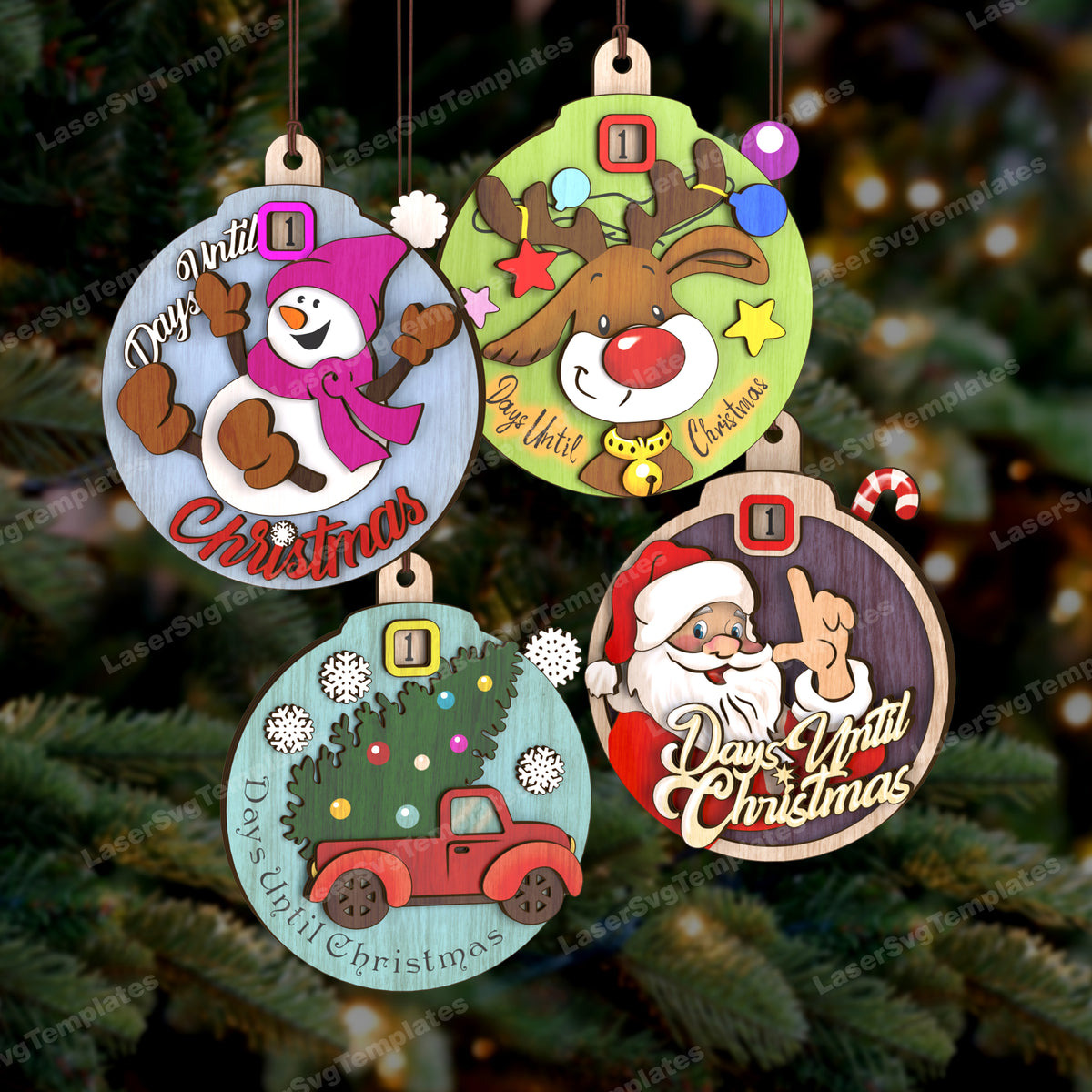 Christmas Santa Reindeer Countdown Calendar ornament 4 bundle laser cu