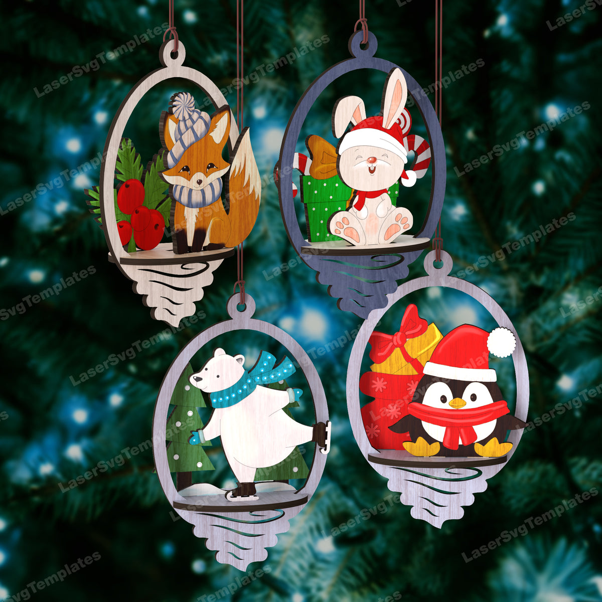 3D Christmas animals ball ornaments laser cut svg file