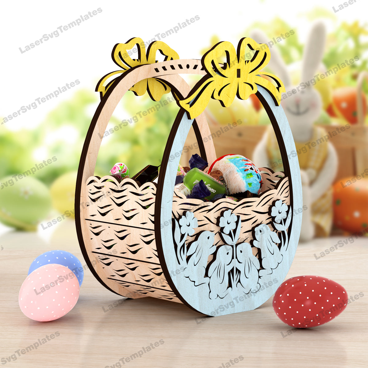 Easter bunny egg basket laser cut svg file