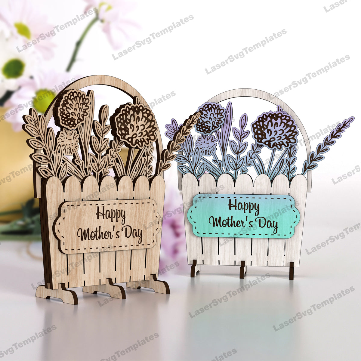 Mothers Day vase flowers laser cut svg file