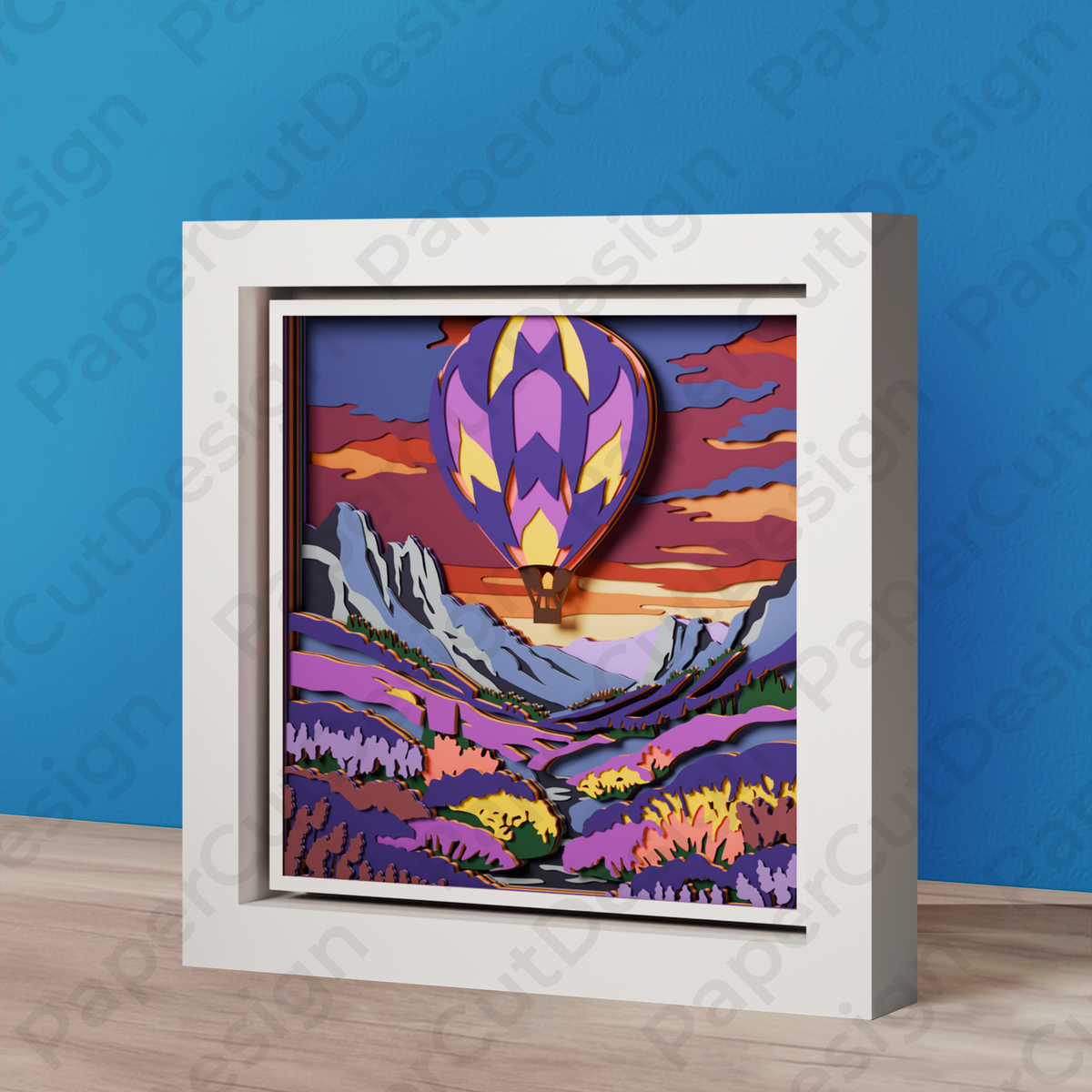 3D Air Balloon Mountain Landscape Shadow Box Svg File | LaserSvgTemplates