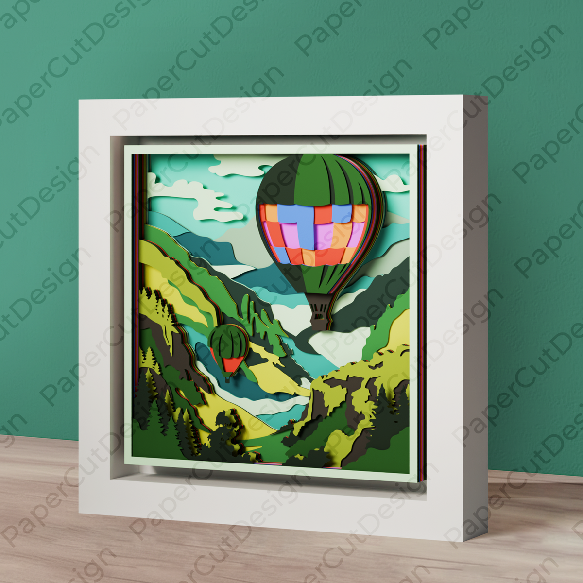 3D Air Balloon Mountain Shadow Box Svg File | LaserSvgTemplates