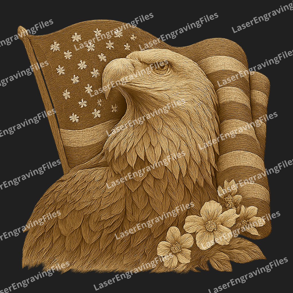 Patriotic eagle with bloom laser engraving png file