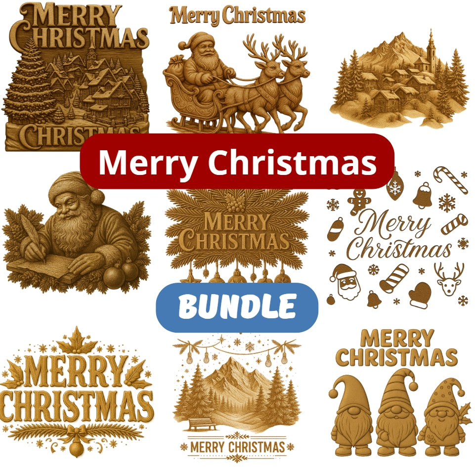 9 Merry Christmas Bundle laser engraving png file SVG | LaserSvgTemplates