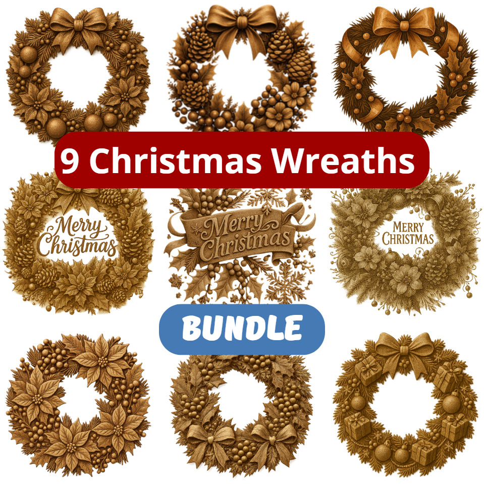 9 couronnes de Noël Bundle gravure laser fichier png
