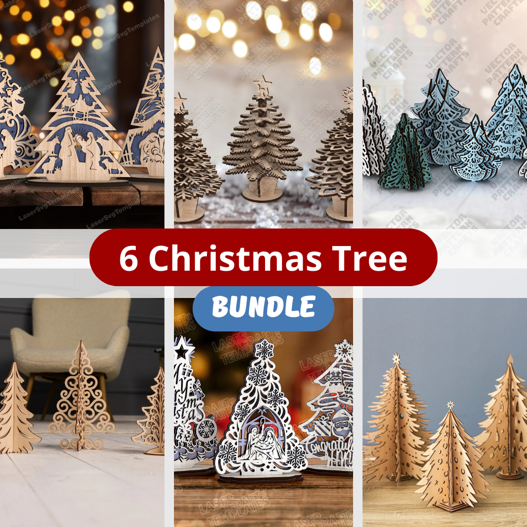 6 Christmas Tree Bundle laser cut svg file