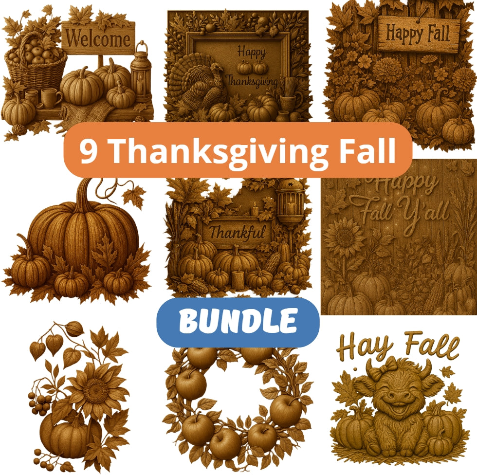 9 Thanksgiving Fall Bundle laser engraving png file
