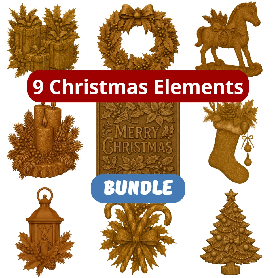 9 éléments de Noël Bundle gravure laser fichier png