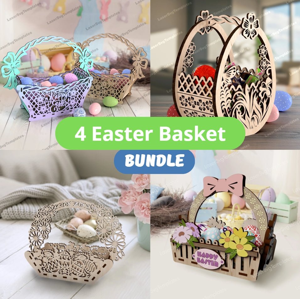4 Easter Basket Bundle laser cut svg file | LaserSvgTemplates