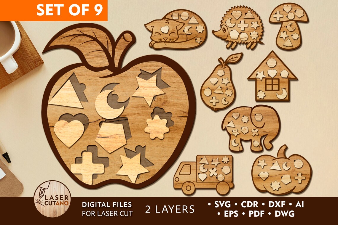 Montessori Kids Puzzle 9 bundle Laser Cut Svg File