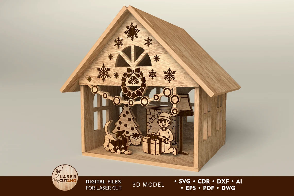 3D Christmas House Laser cut Svg File
