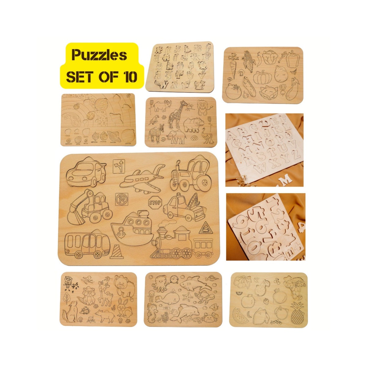 Educational kids puzzle 10 bundle laser cut svg file