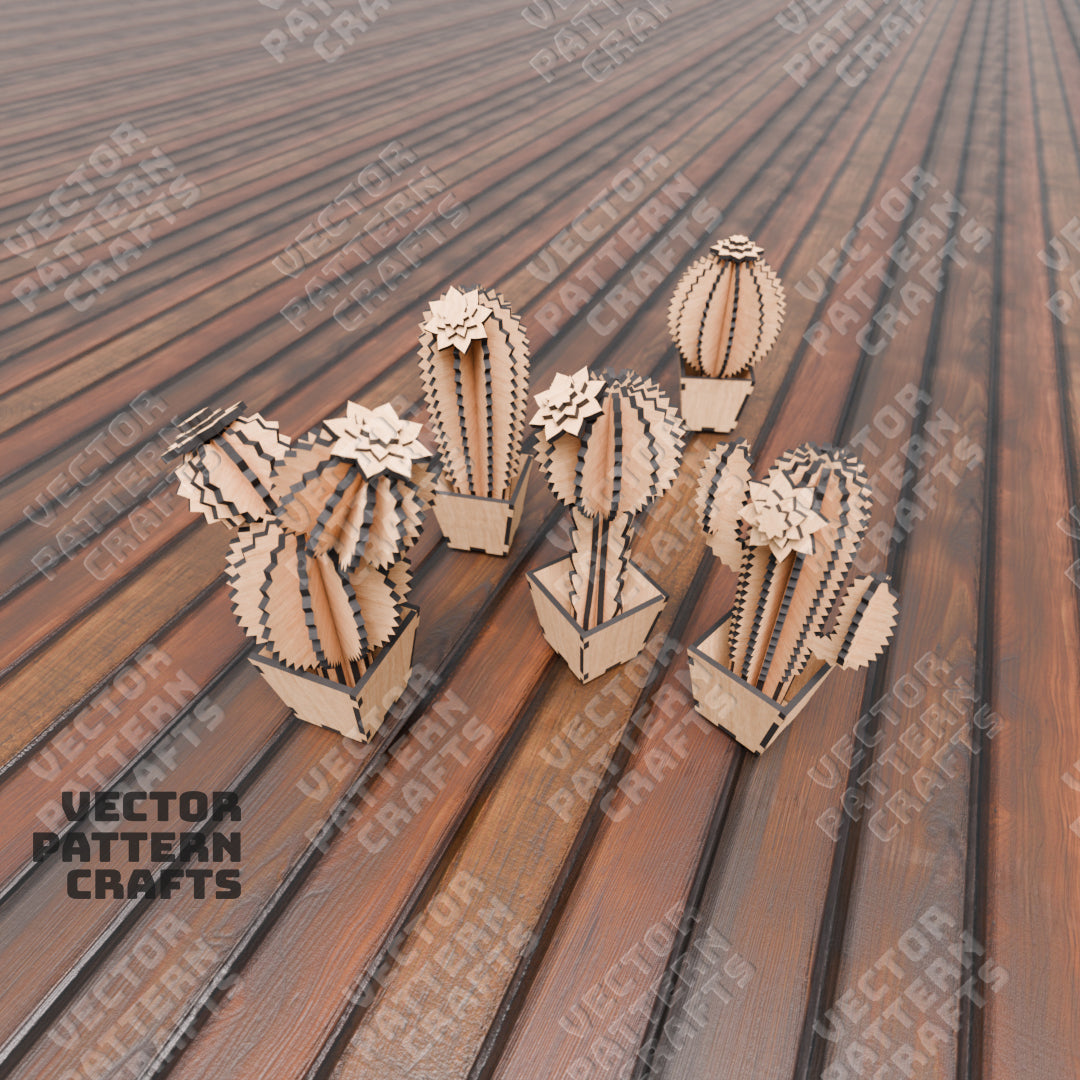 Wooden cactus table decor laser cut svg file