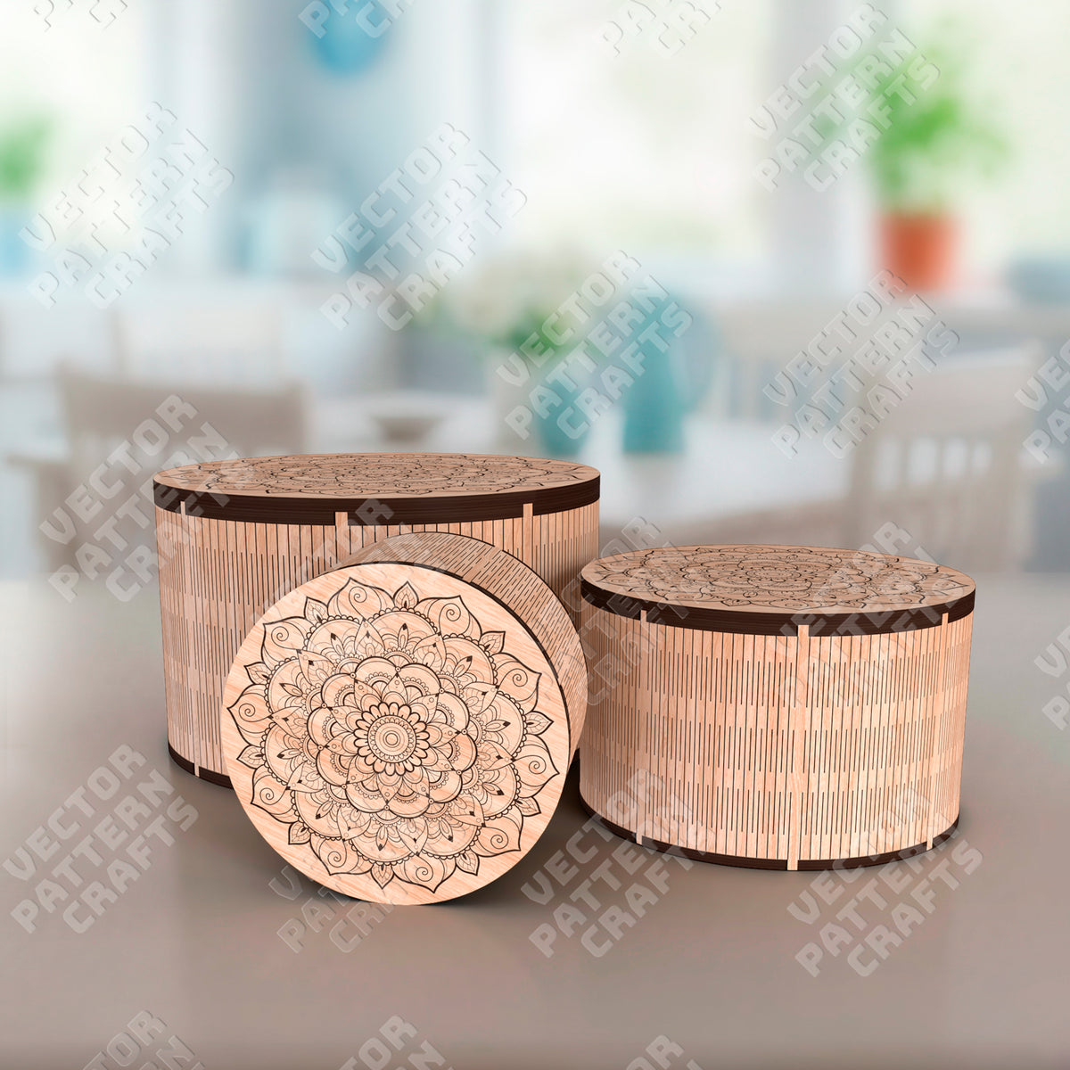 Decorative wooden round box 3 set laser cut svg file