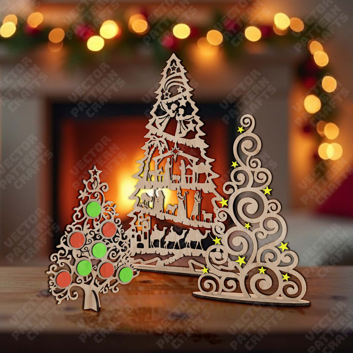 Decorative laser cut Christmas tree 3 bundle svg file