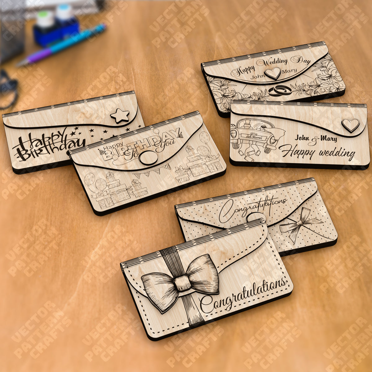 Envelope for money 6 set laser cut svg file
