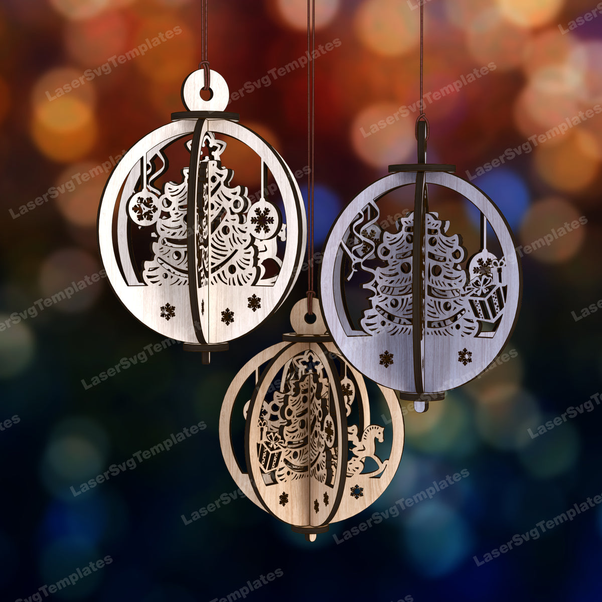 3D Christmas tree ornaments svg laser cut file