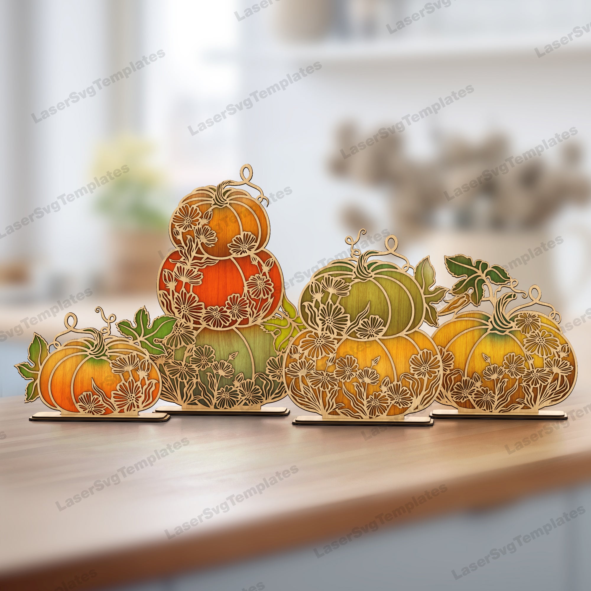 Laser cut Stacked Floral Pumpkin table decoration svg file ...
