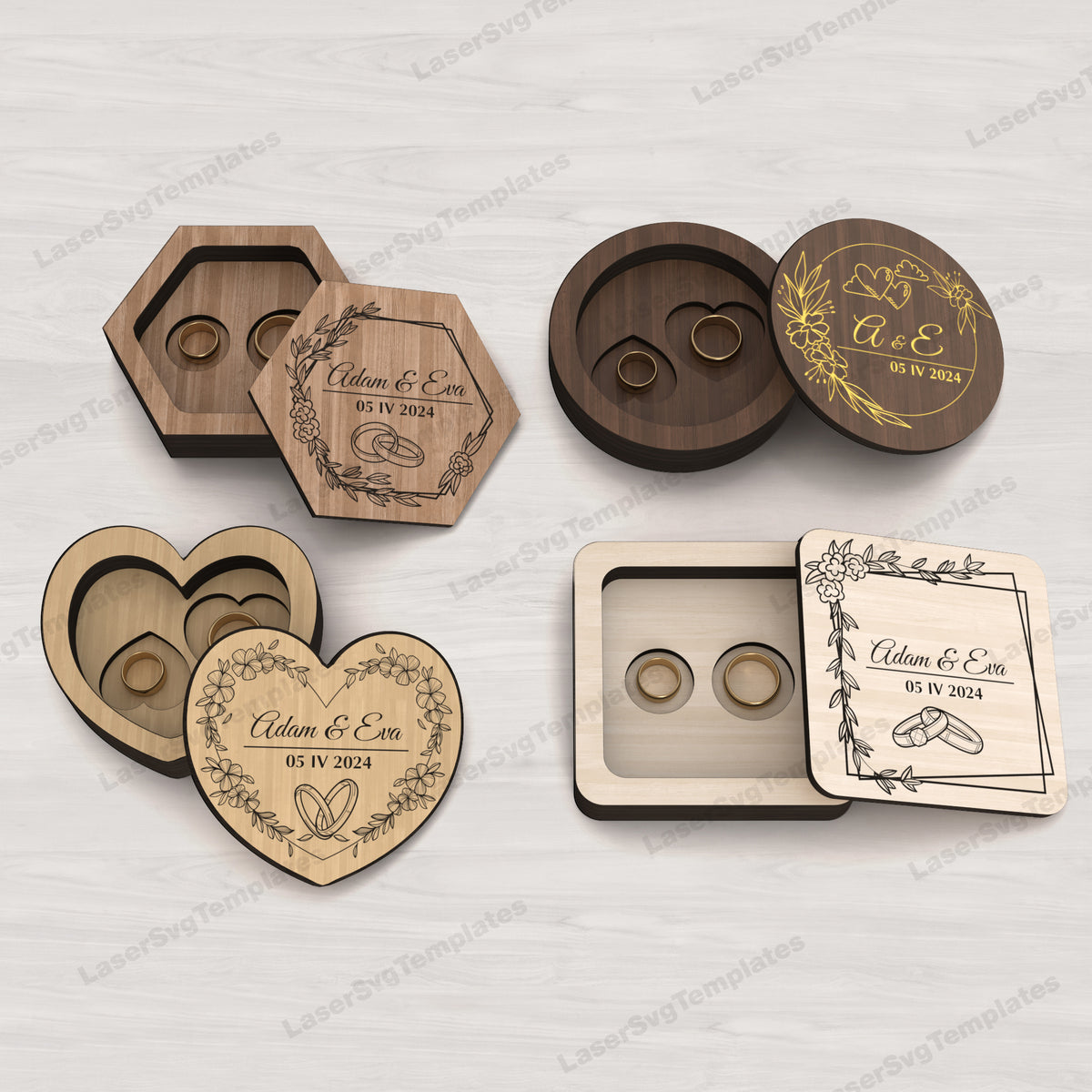 Wooden jewelry ring box 4 bundle laser cut svg file