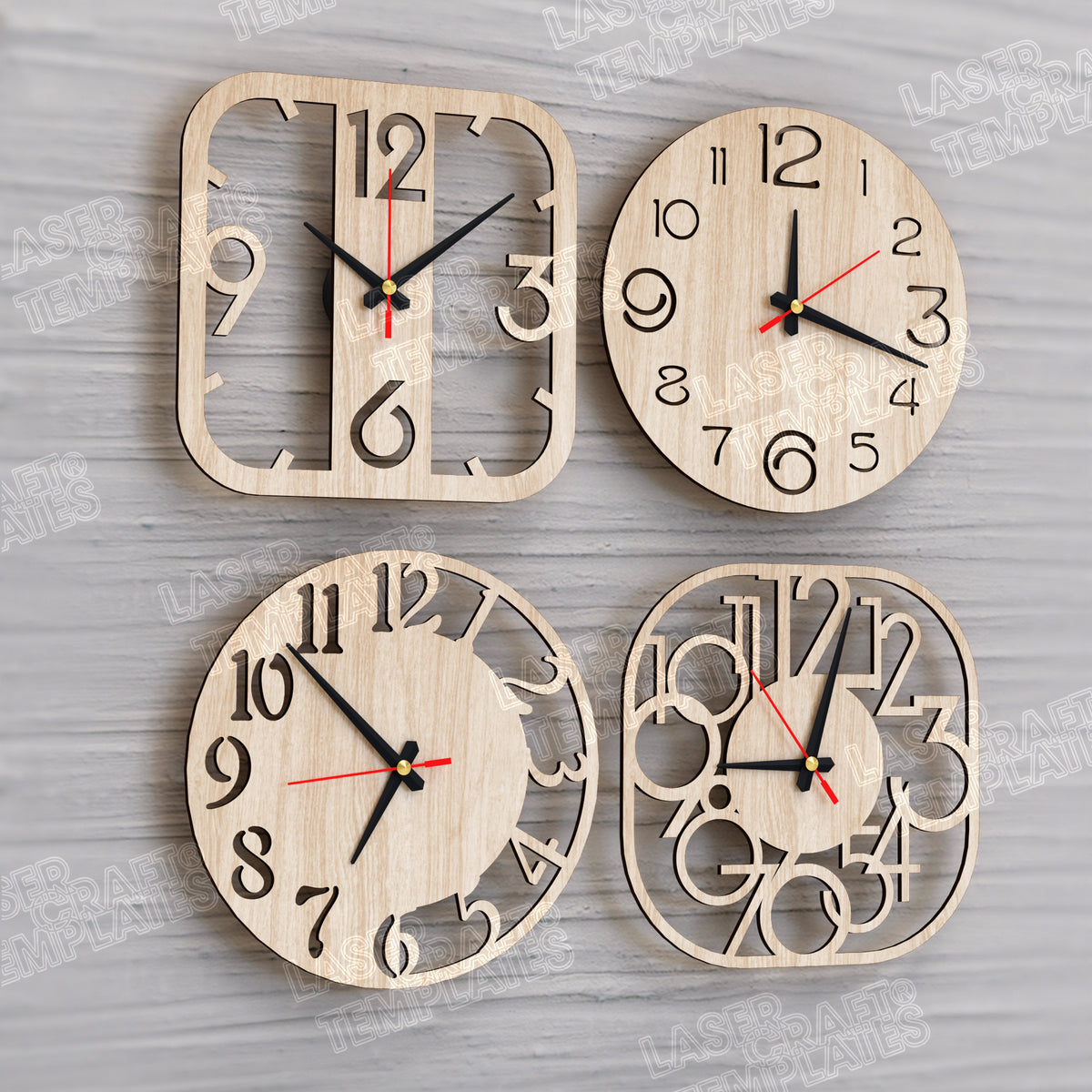 Laser cut modern wall clock 4 bundle svg file