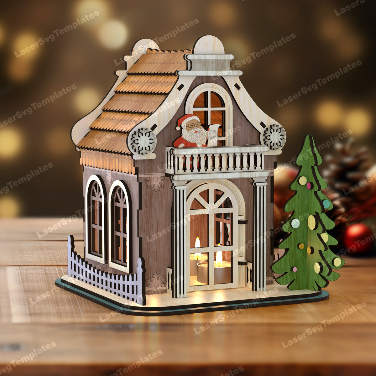 Christmas house scene lamp laser cut svg file