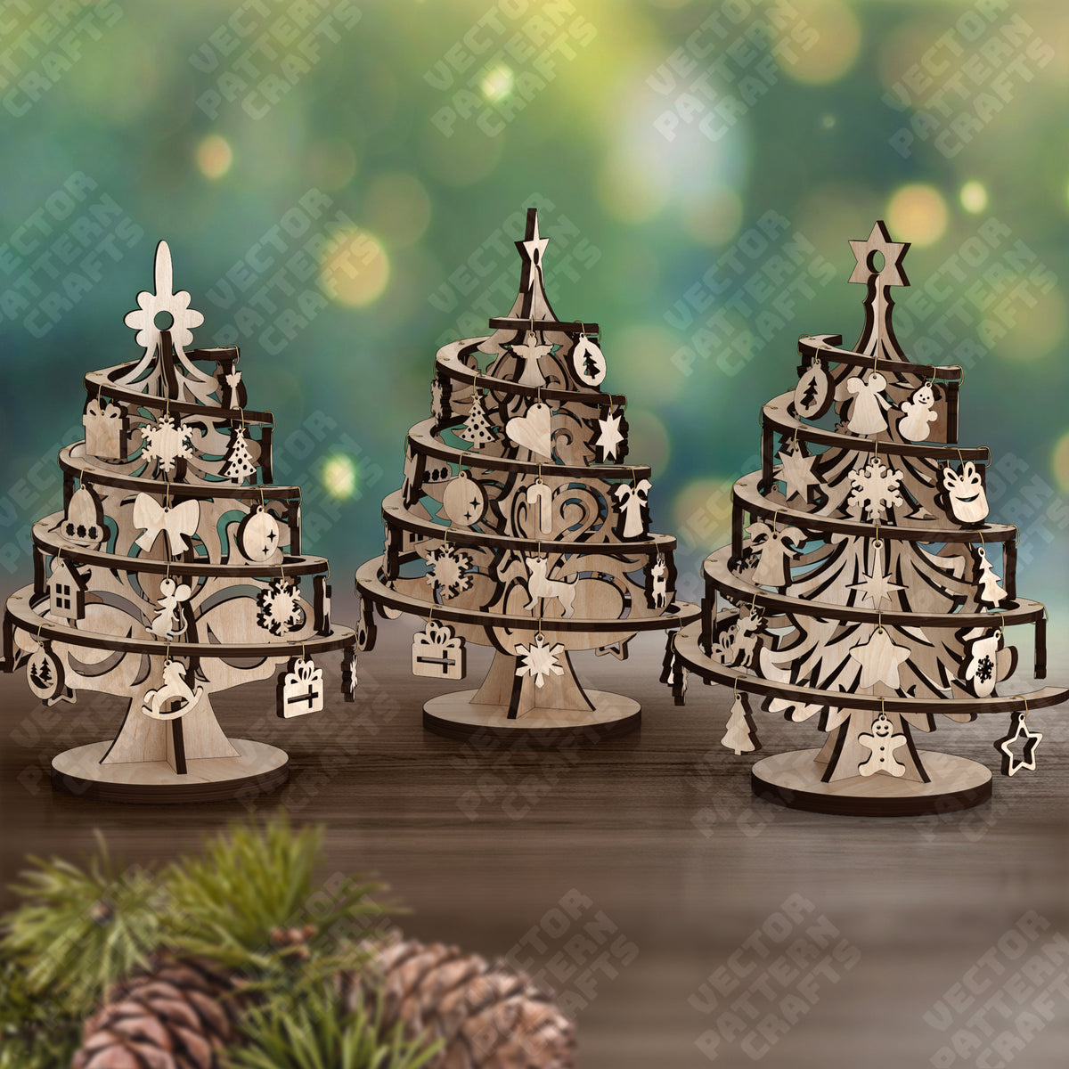 Laser cut Christmas tree Decorative 3 bundle svg file