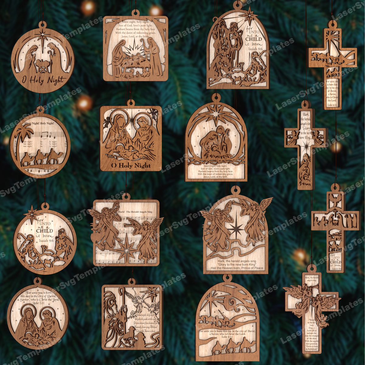 Nativity tree balls ornaments 16 bundle laser cut svg file
