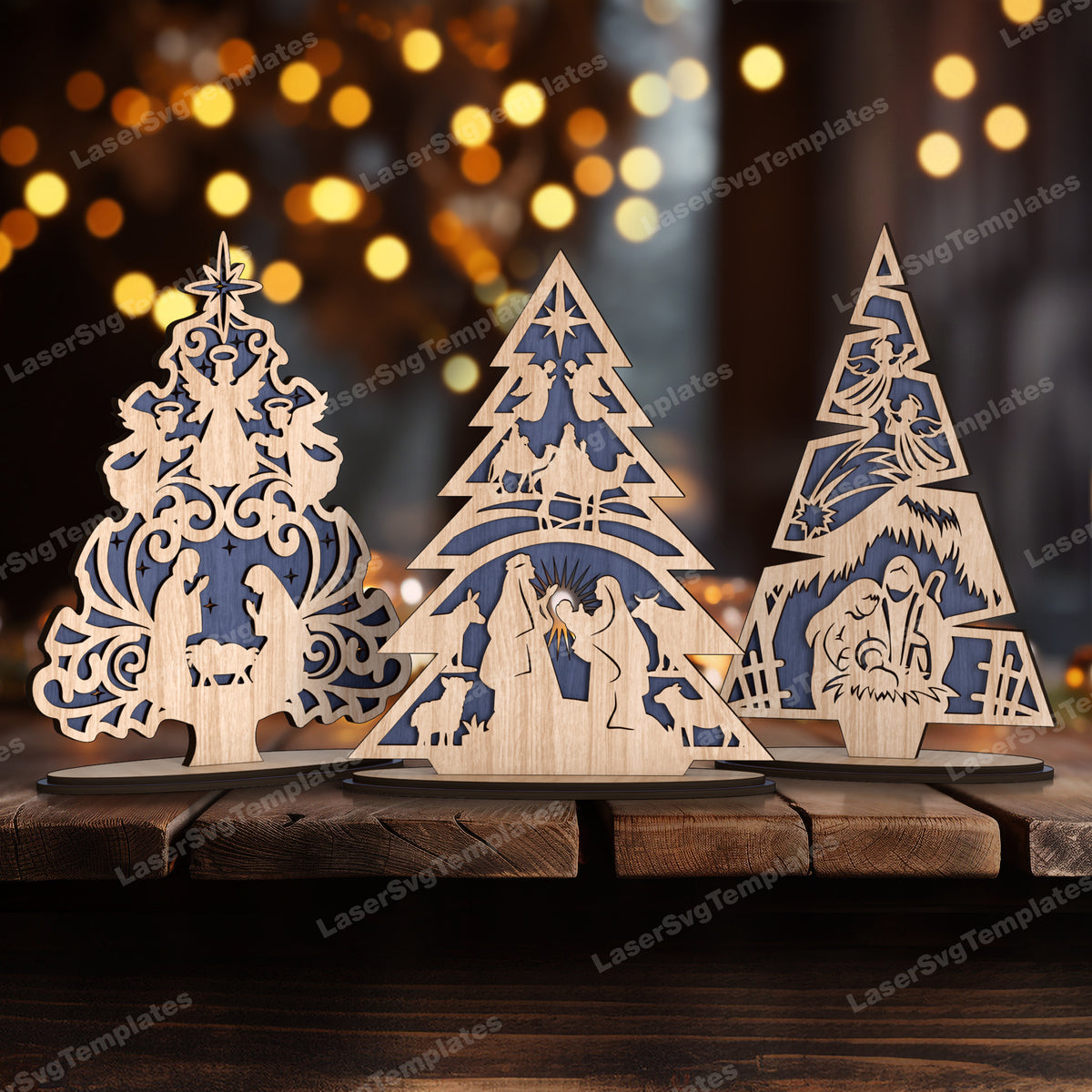 Standing Nativity scene tree ornaments laser cut svg file
