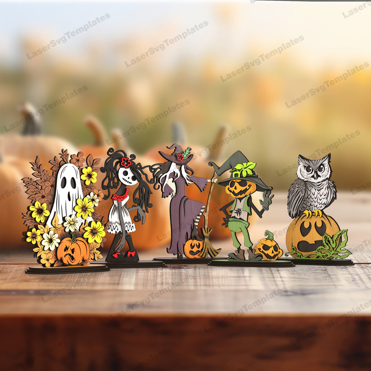Halloween standing ghost pumpkin witch table decoration laser cut svg
