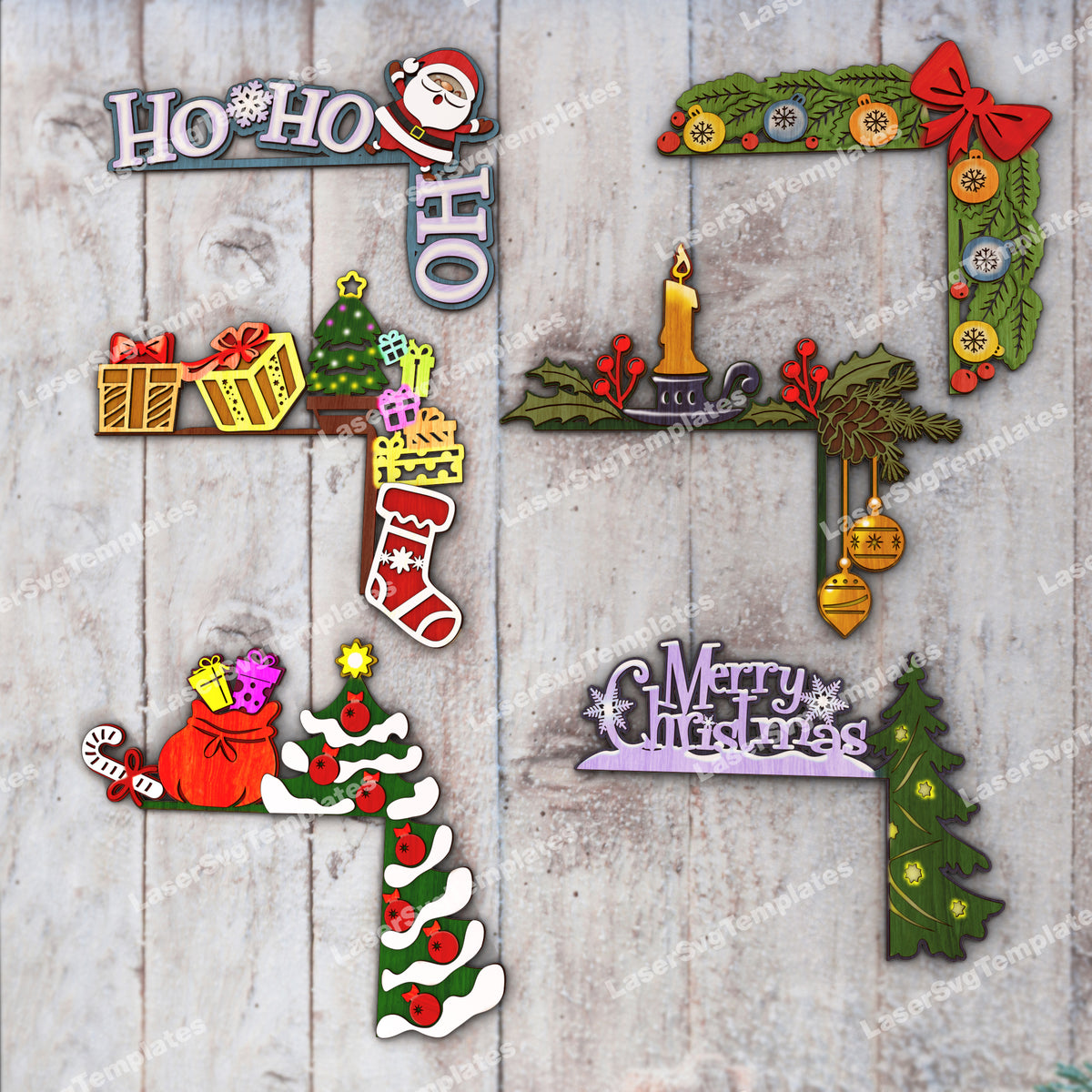 Christmas door corners 6 bundle laser cut svg file
