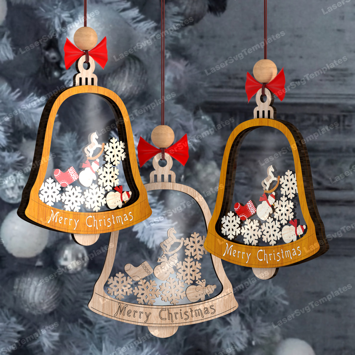Christmas bell shake ball ornaments laser cut svg file