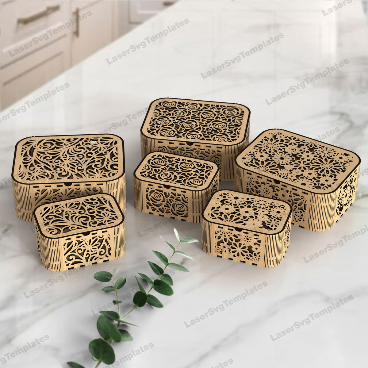 Decorative wooden gift box bundle laser cut svg file