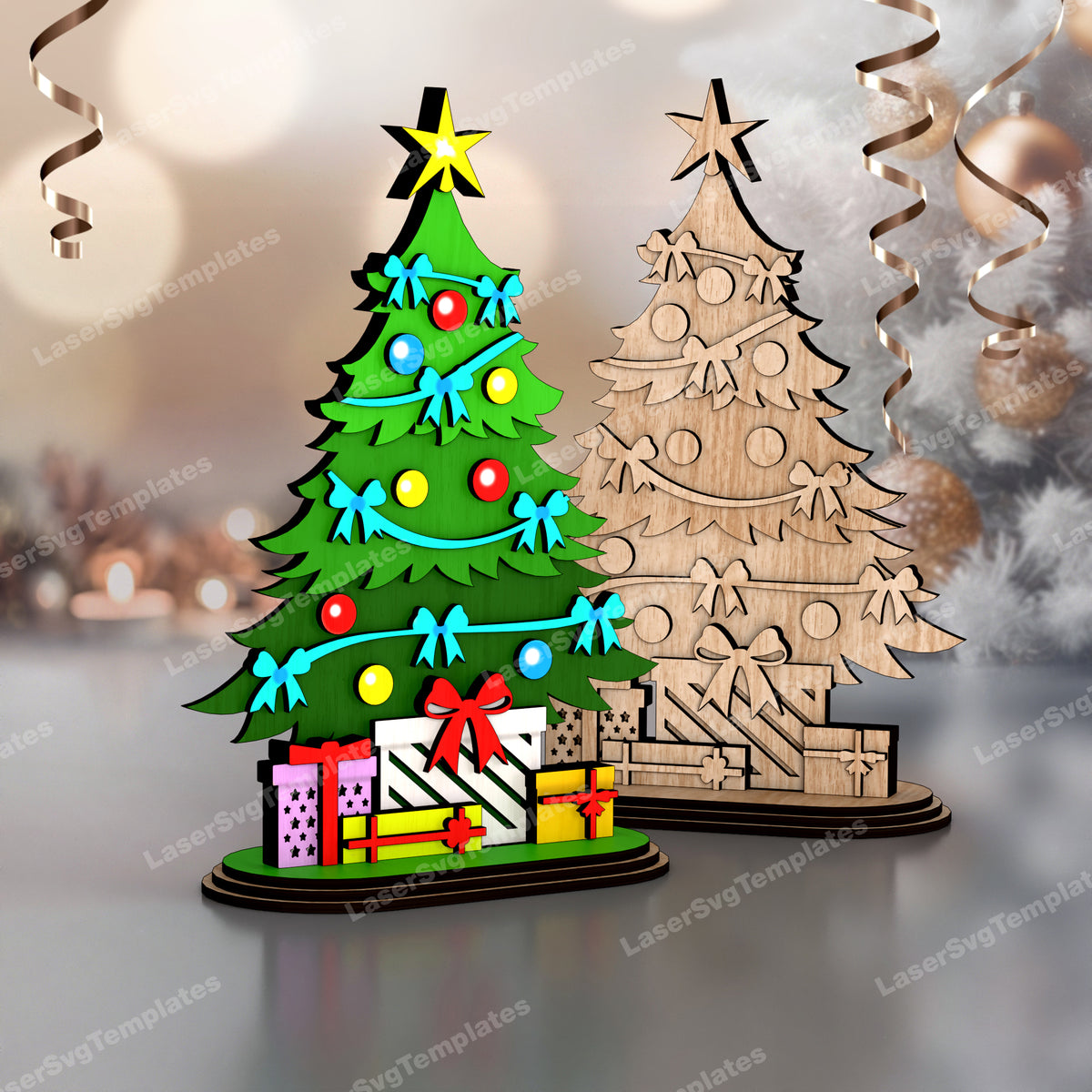 Laser cut Standing Christmas tree svg template
