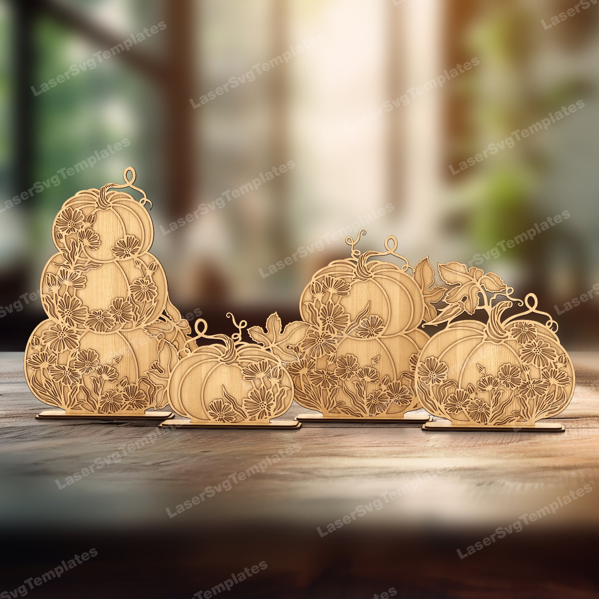 Laser cut Stacked Floral Pumpkin table decoration svg file ...