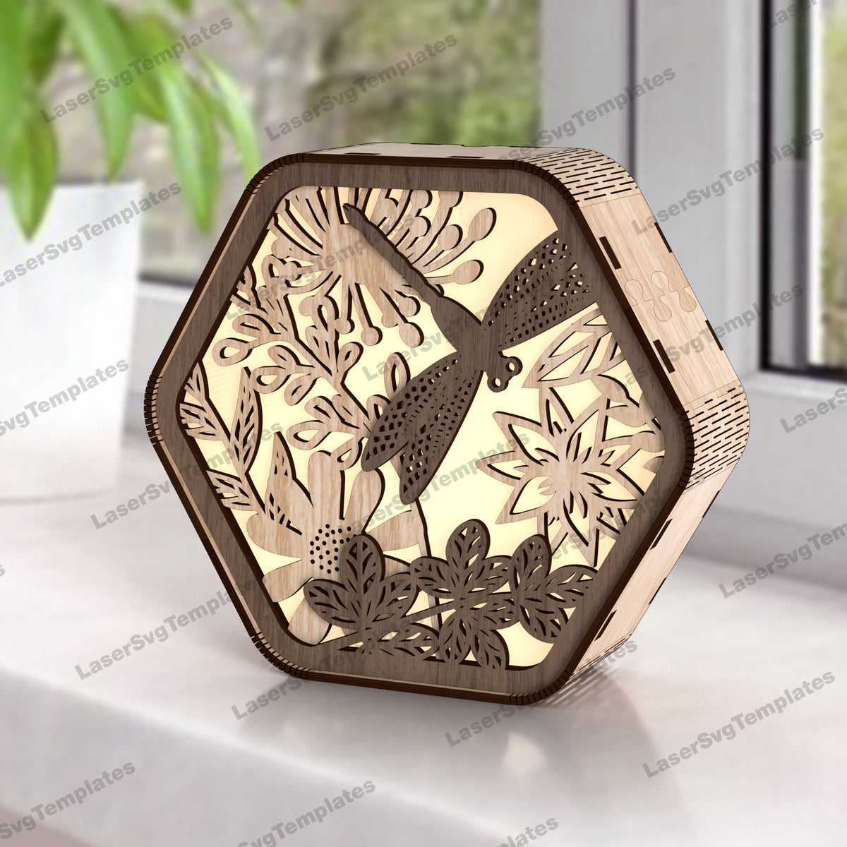 Hexagon spring flower night light lamp laser cut svg file