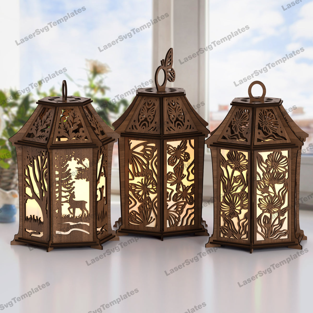 Night lamp lantern 3 bundle laser cut svg file