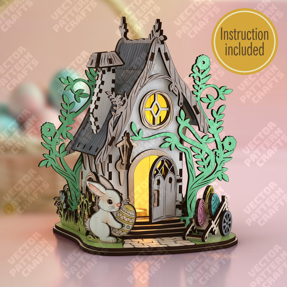 Easter Bunny house scene laser cut file SVG | LaserSvgTemplates