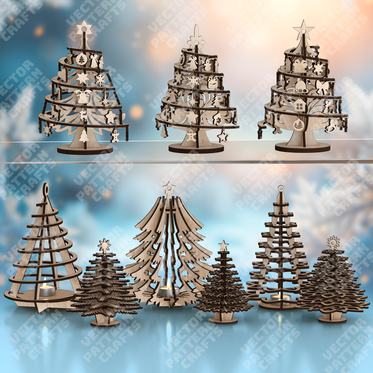 Laser cut Christmas tree Decorative 9 bundle svg file
