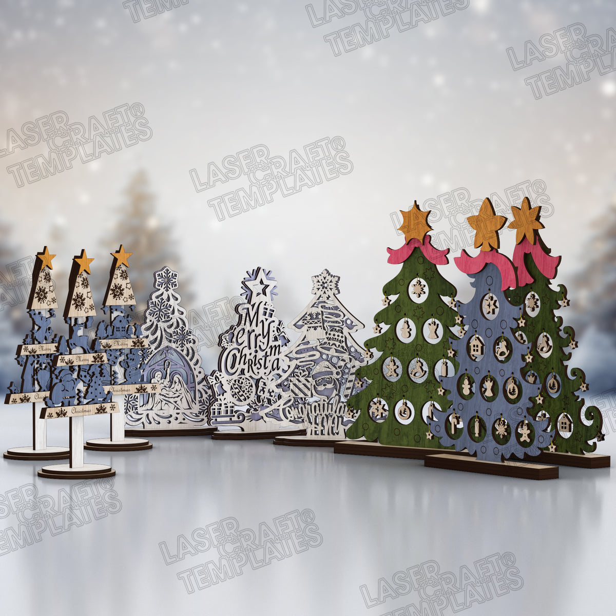 9 Standing Christmas tree laser cut svg file
