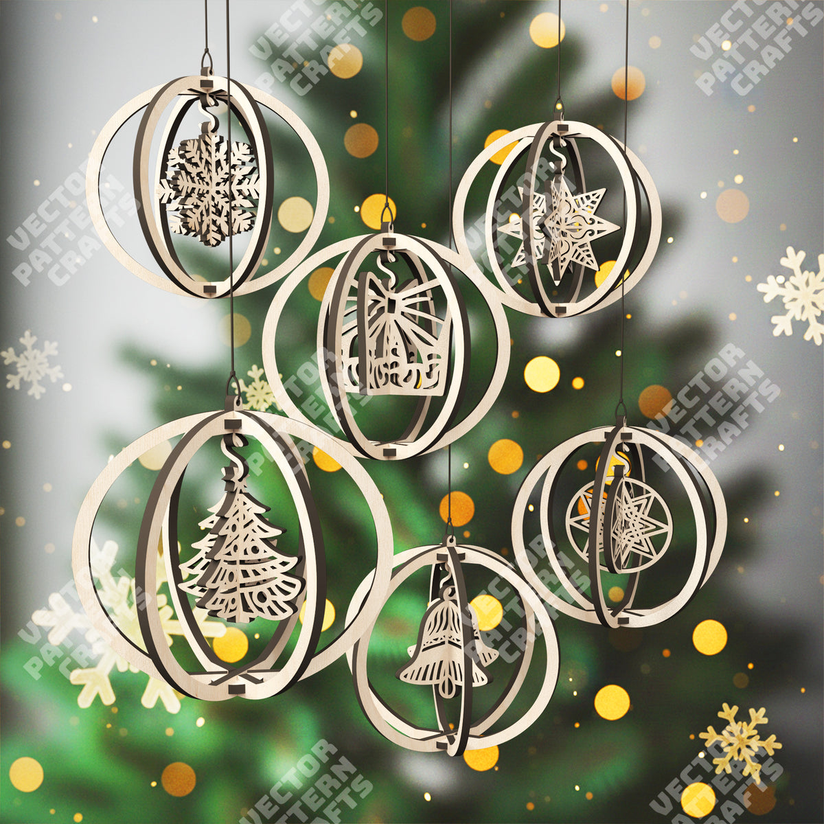 Christmas hanging 6 ornaments laser cut svg file | LaserSvgTemplates