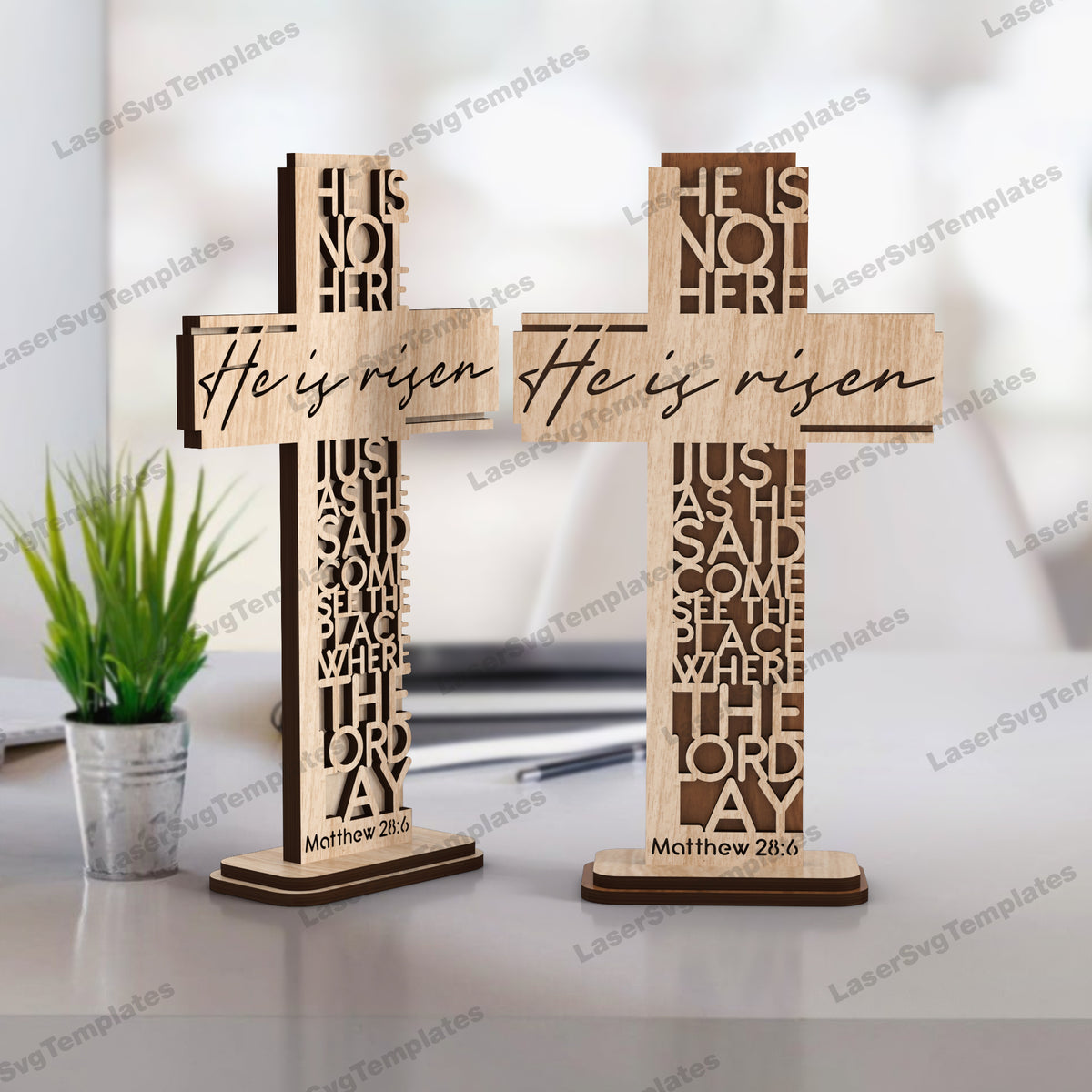 Stand Easter cross he is risen laser cut svg file