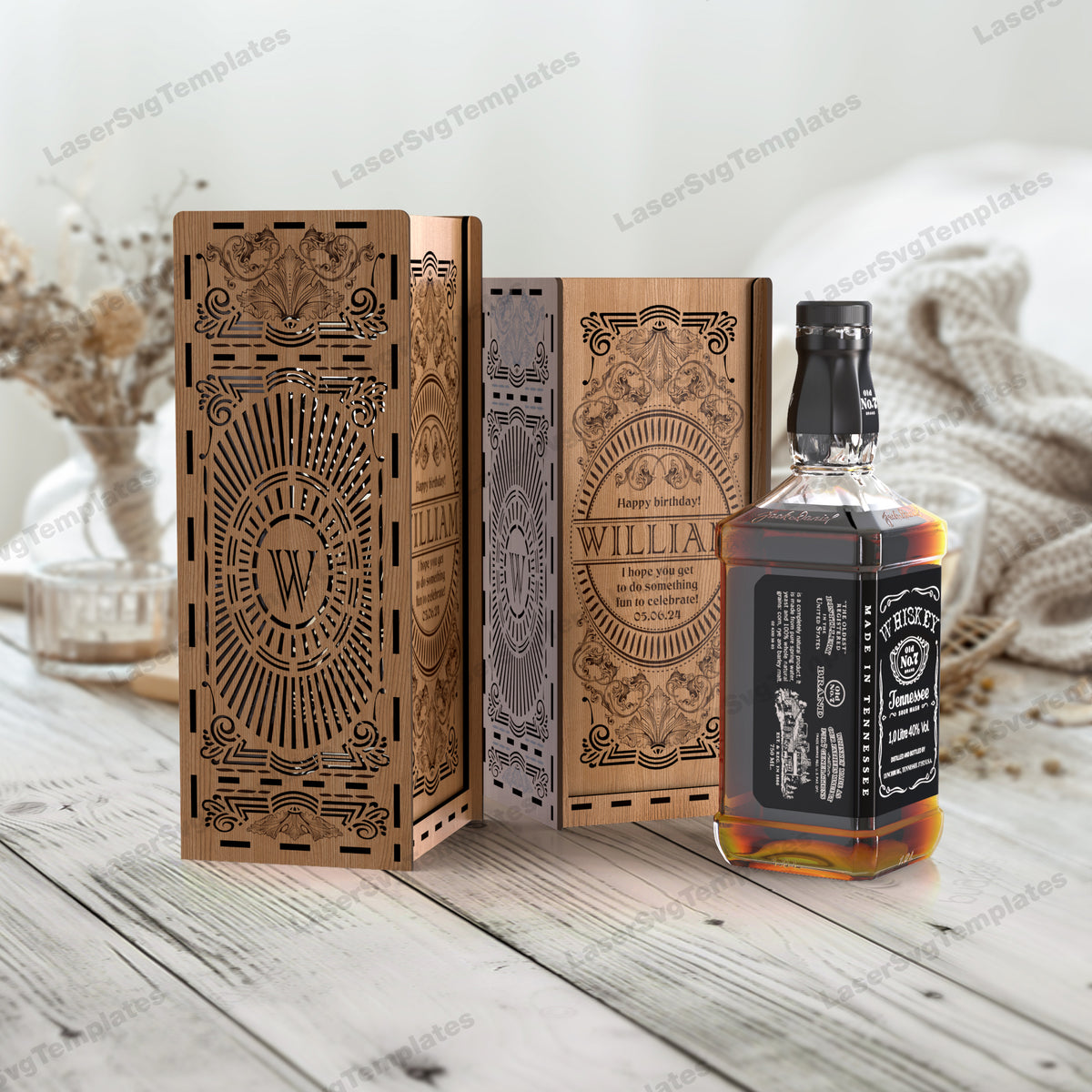 Wooden whisky bottle gift box set laser cut svg file
