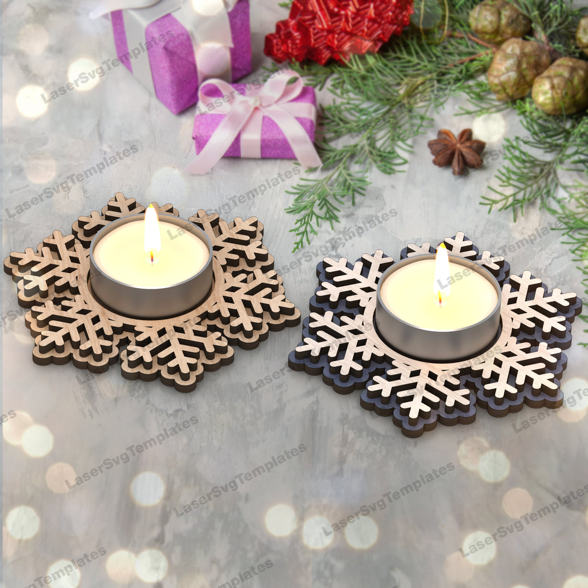 Christmas snowflake candlestick laser cut svg file