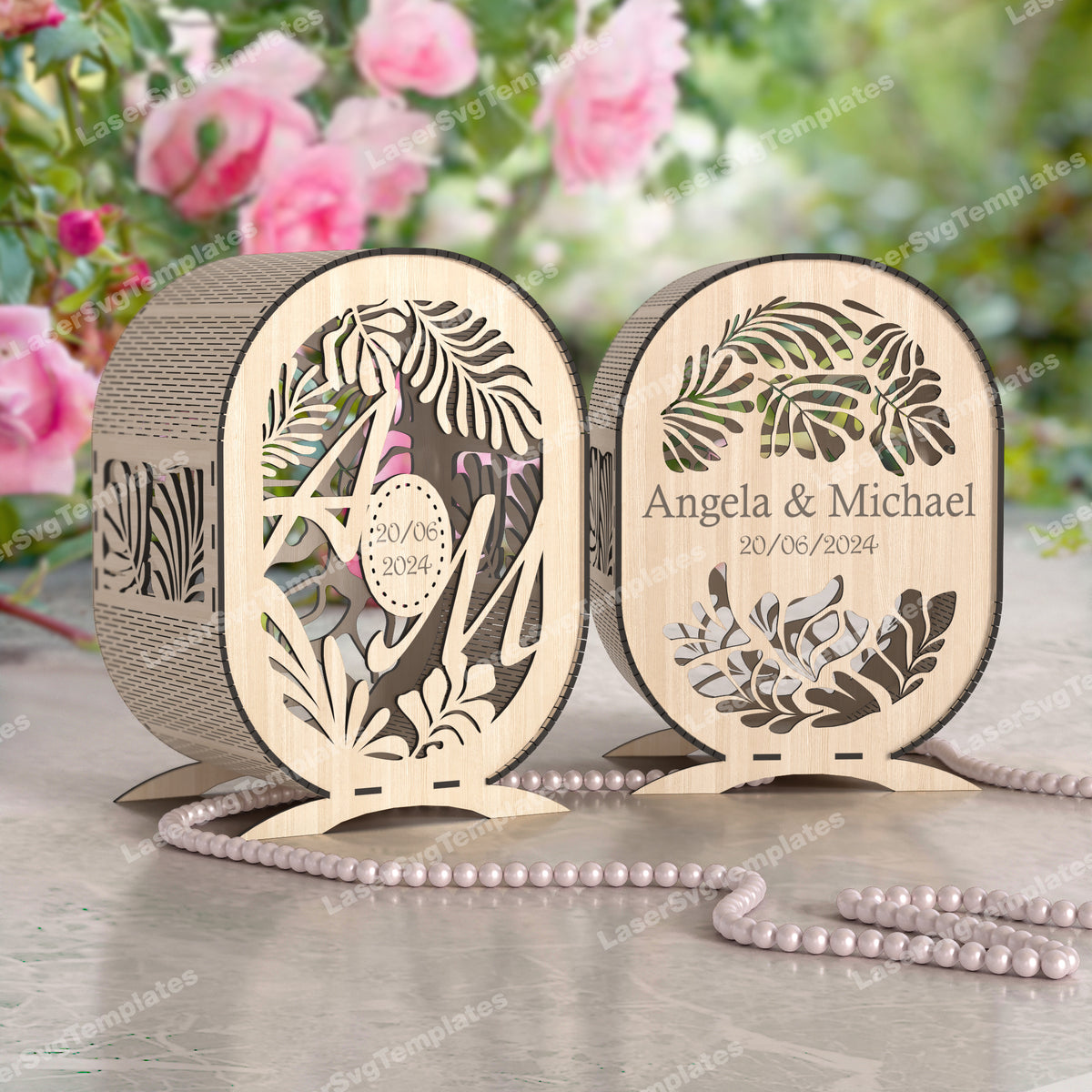 Wooden floral wedding gift card box laser cut svg file
