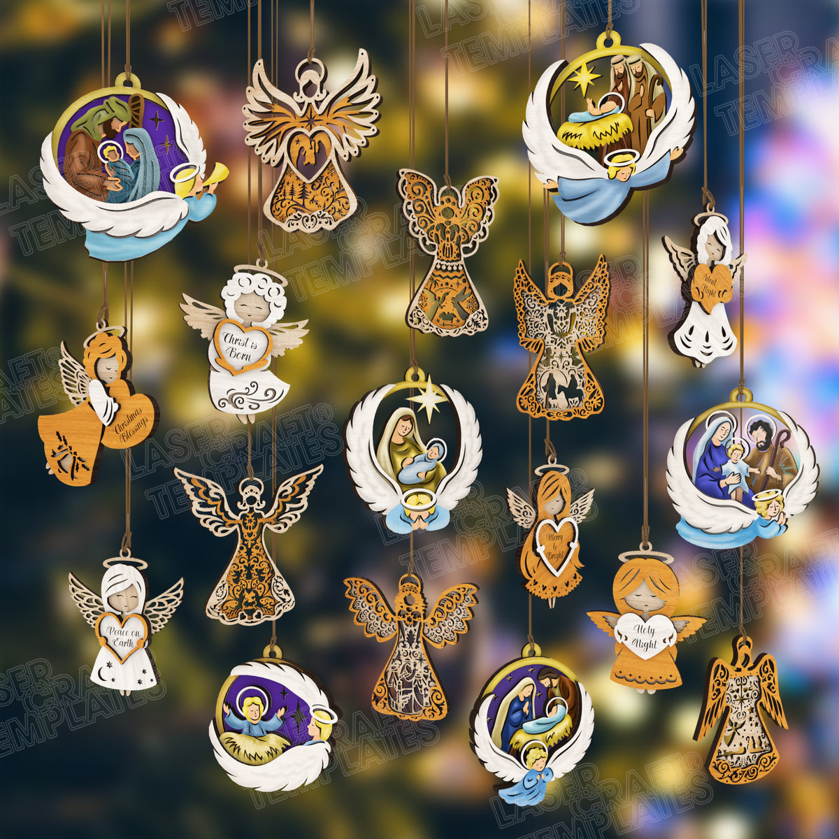 Laser cut angel ornaments 18 bundle svg file