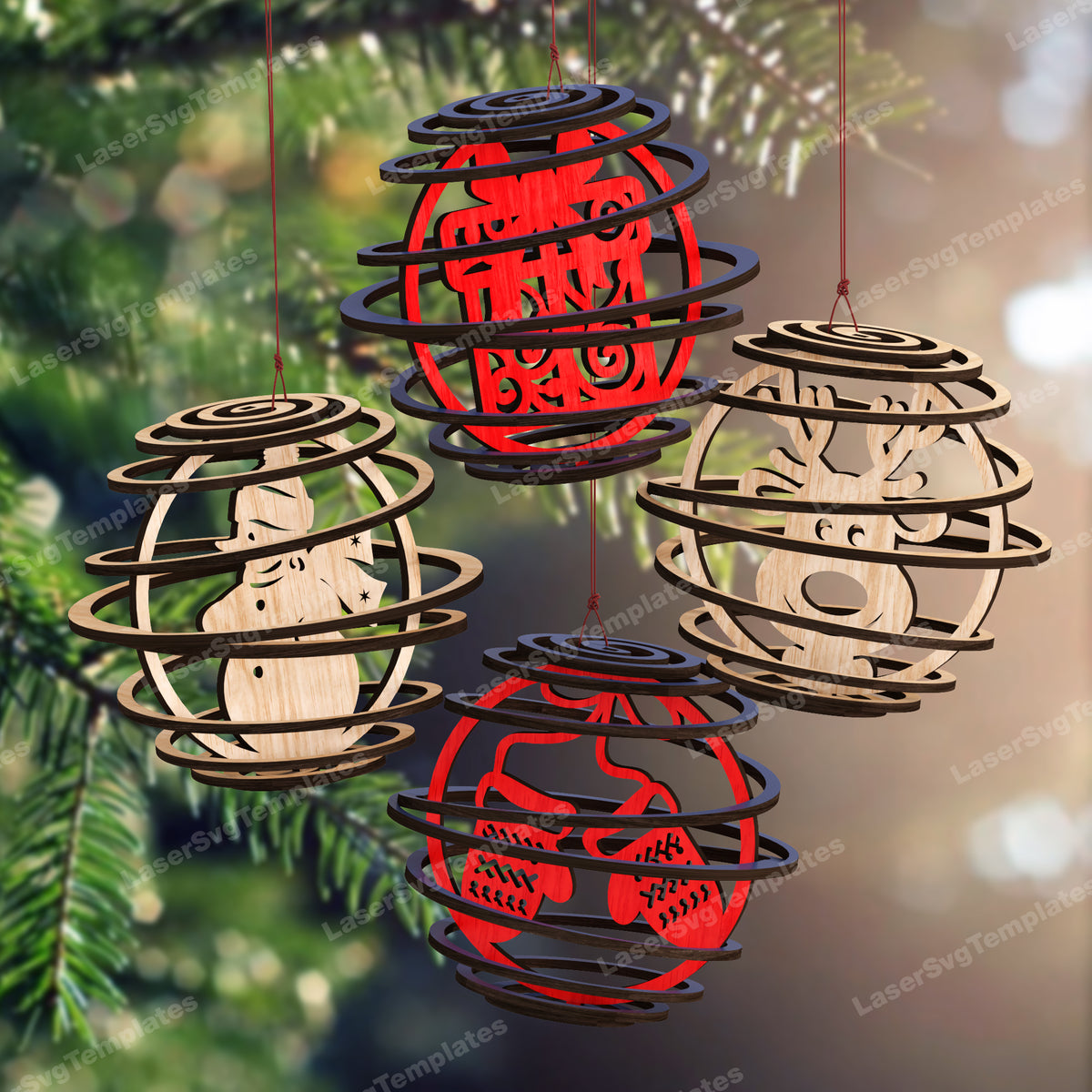Laser cut Spiral Christmas tree ball ornaments svg cutting file