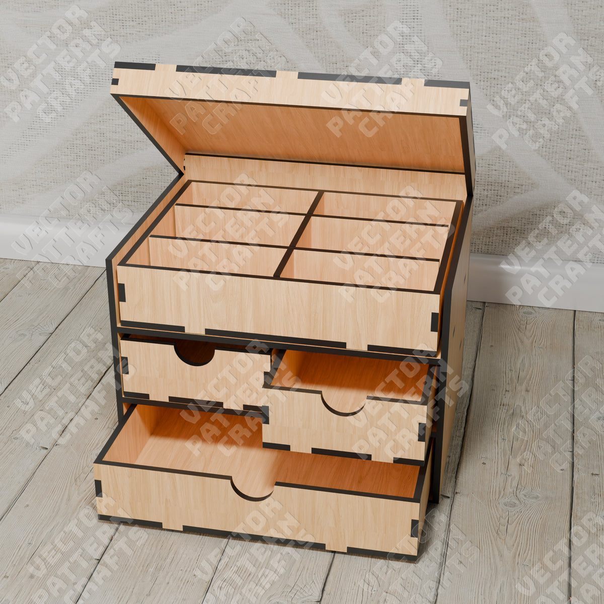 Desktop multi drawers organizer laser cut svg file