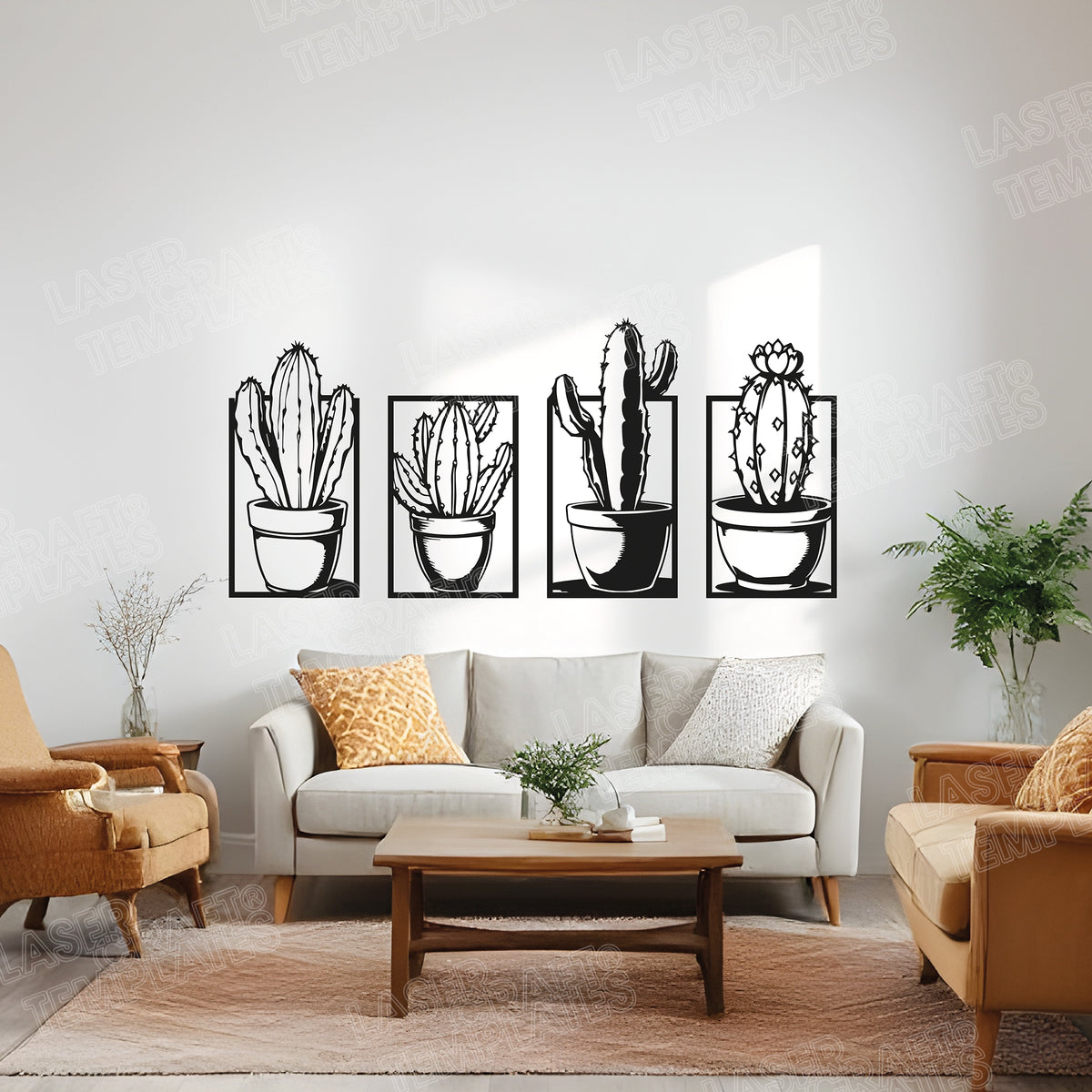 Wood cactus wall art laser cut svg file