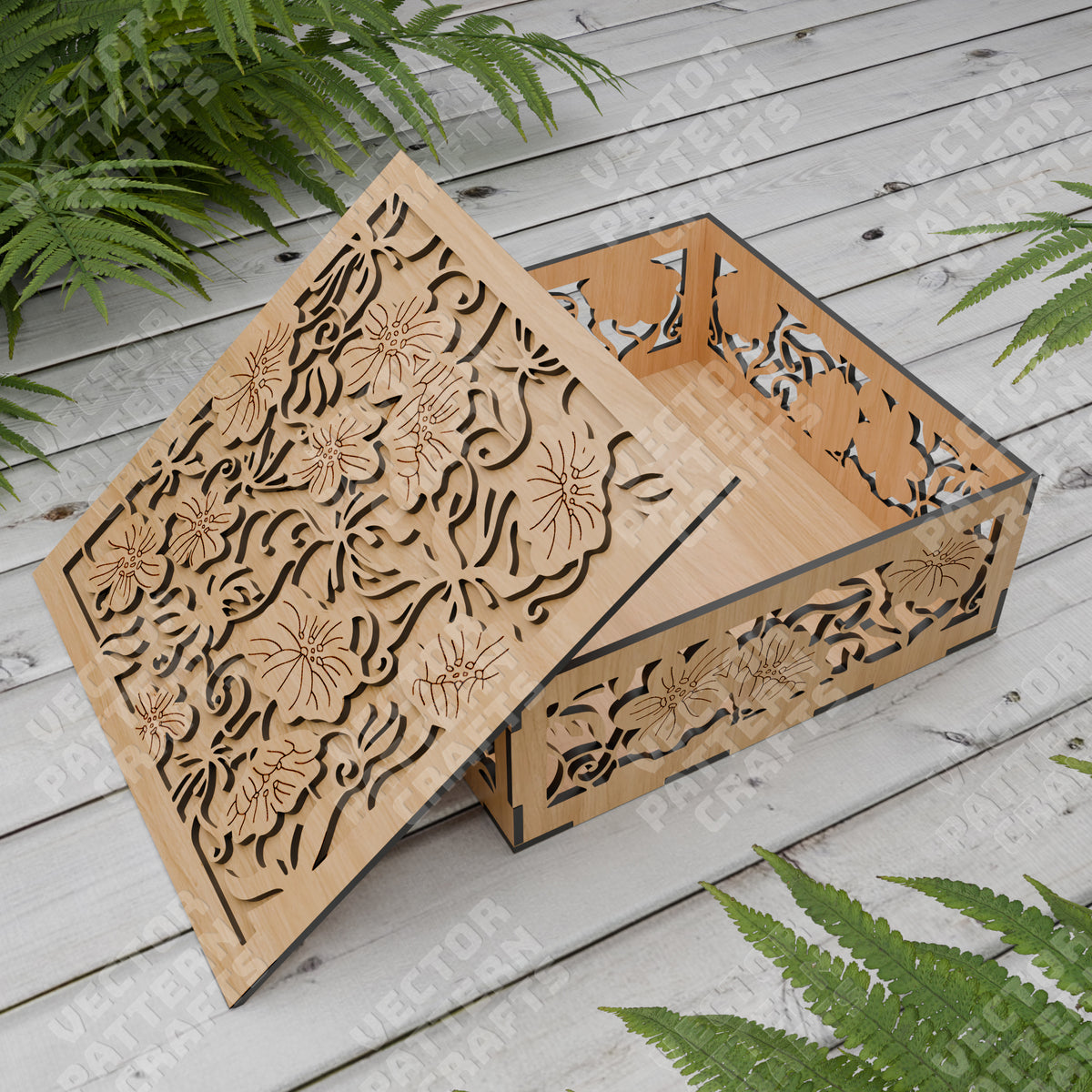 Decorative wooden flowers box laser cut svg cutting file