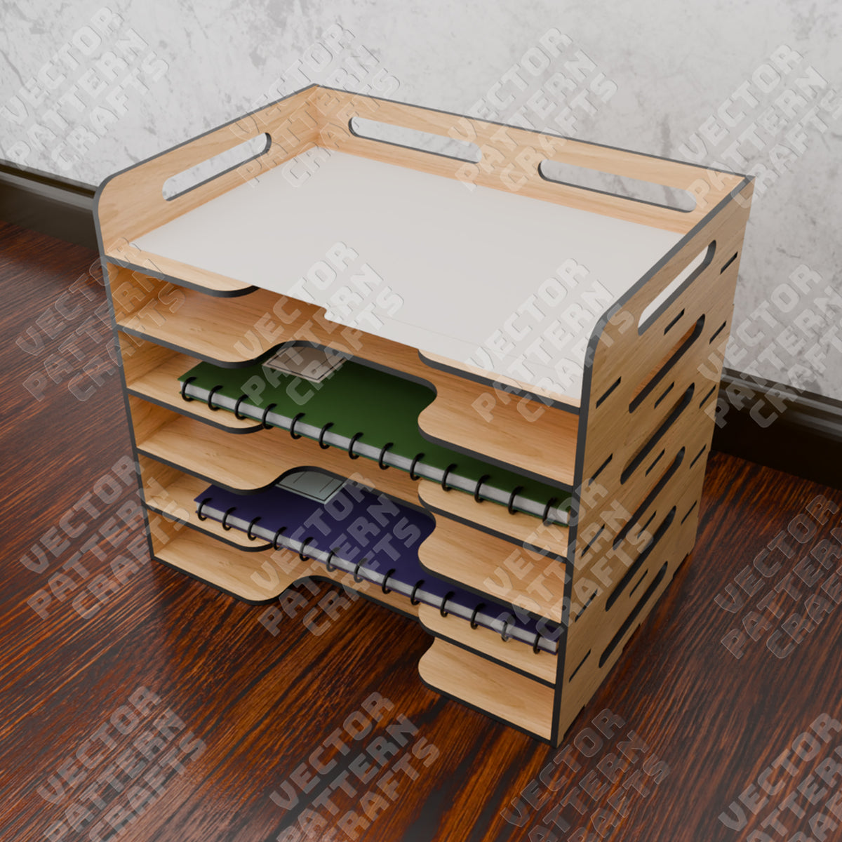 Laser cut desktop book organizer svg cut file